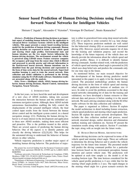 Pdf Sensor Based Prediction Of Human Driving Decisions Using Feed