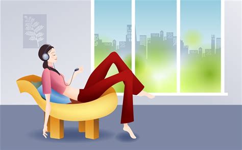 Vector Girl Listening Music Chair Night Hd Wallpapers Vector