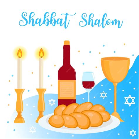 Premium Vector Shabbat Shalom Greeting Card Jewish Symbols Set