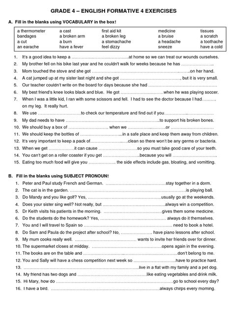 English Formative 4 Exercises Grade 4 Sem 1 Pdf