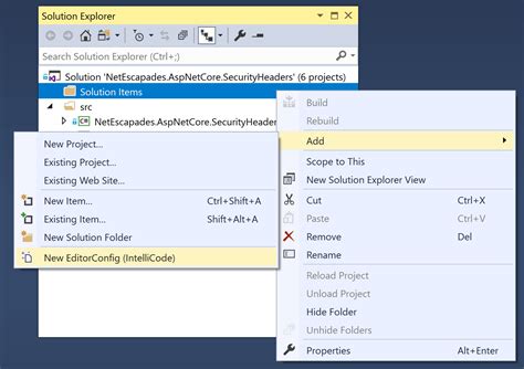generating editorconfig files automatically using intellicode