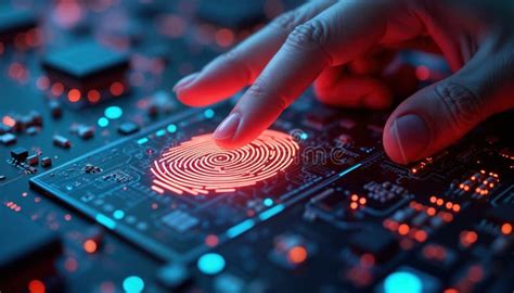 Person Touches Glowing Fingerprint Scanner On Tech Board Biometric Authentication In Progress