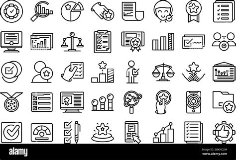 Benchmark Testing Icons Set Outline Vector Aspekt Benchmarking Development Expertise Stock