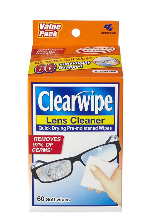 Clearwipe Lens Cleaner Alcohol Pre Moist Glasses Cleaning Wipe 60