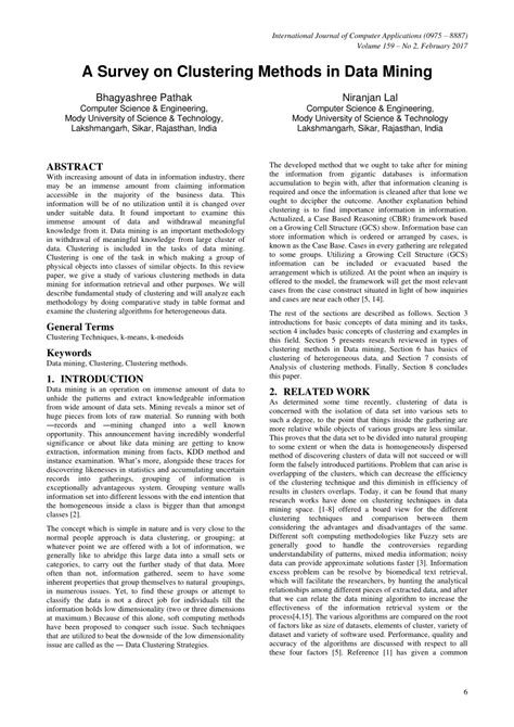Pdf A Survey On Clustering Methods In Data Mining