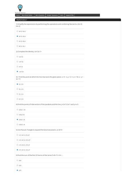 solution school solver mathematic quiz questions and answers 100