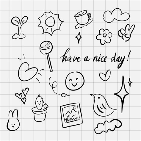 손으로 그린 귀여운 그림 세트 프리미엄 벡터