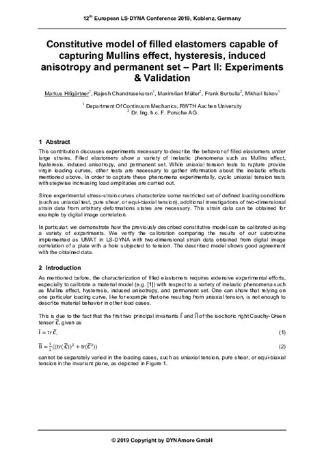 Pdf Constitutive Model Of Filled Elastomers Capable Of Capturing