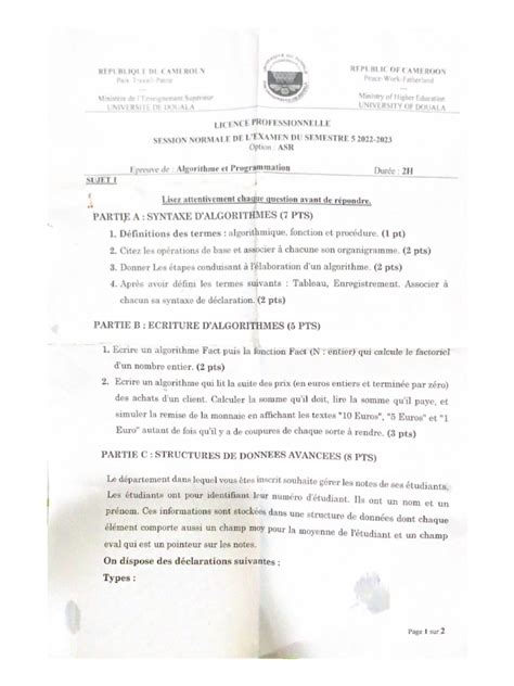 Algorithme Et Programmation Pdf