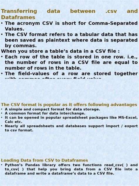 Importing And Exporting Data Between Csv Files Pdf