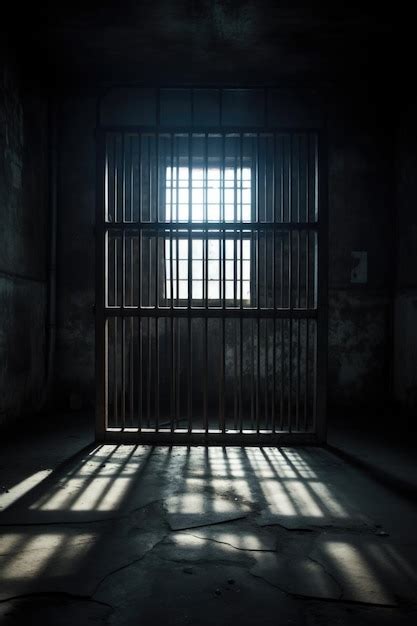 A Jail Cell With Sunlight Streaming Through The Bars Suitable For Illustrating Themes Of