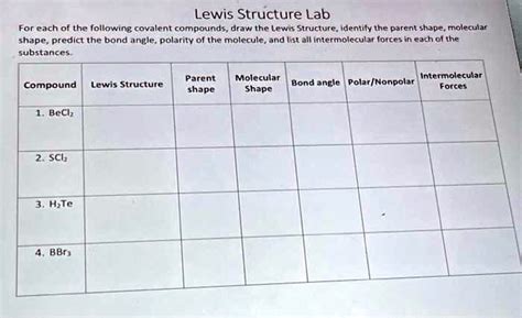 Solved Lewis Structure Lab For Each Of The Following Covalent Compounds Draw The Lewis