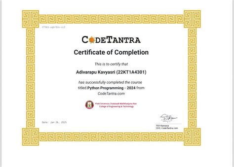 Python Programming Codetantra Learning Achievement Kavyasri Adivarapu