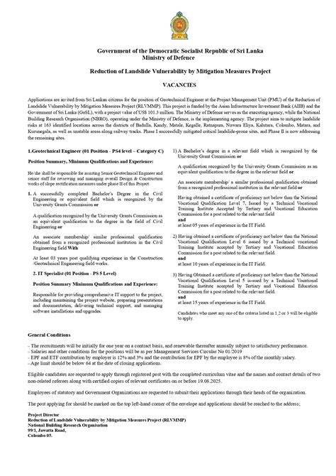 Advertisement For Geotechnical Engineer And It Specialist Reduction Of Landslide Vulnerability