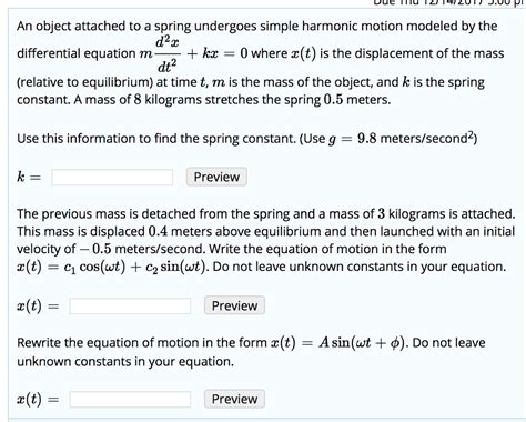 solved an object attached to a spring undergoes simple