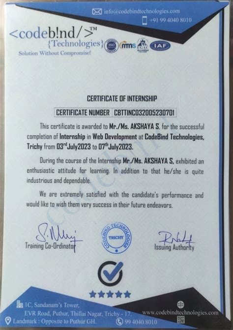 Internship Workshop Inplant Codebindtechnologies Akshaya S