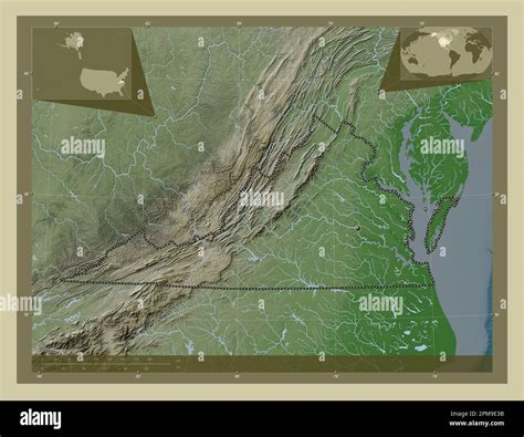 Virginia State Of United States Of America Elevation Map Colored In Wiki Style With Lakes And