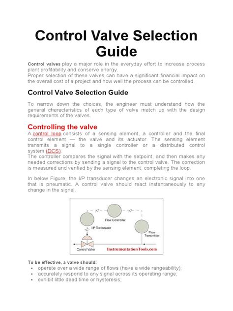 Control Valve Selection Guide Pdf Valve Fluid Dynamics