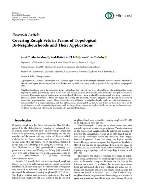 Pdf Covering Rough Sets In Terms Of Topological Bi Neighbourhoods And Their Applications
