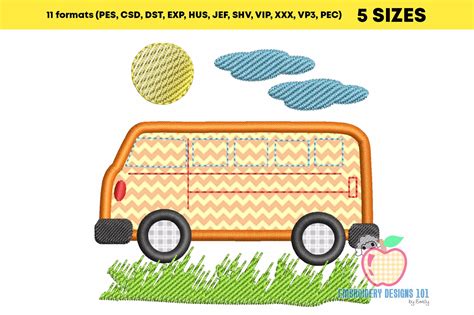 Retro Volkswagen Bus Applique Digital Machine Embroidery Design