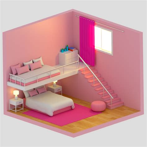 Girl Isometric Room Two Beds Model TurboSquid