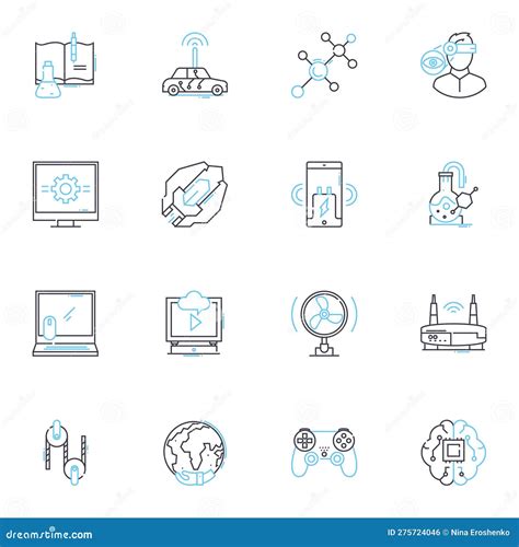 Artificial Tech Linear Icons Set Intelligence Automation Robotics Algorithm Machine