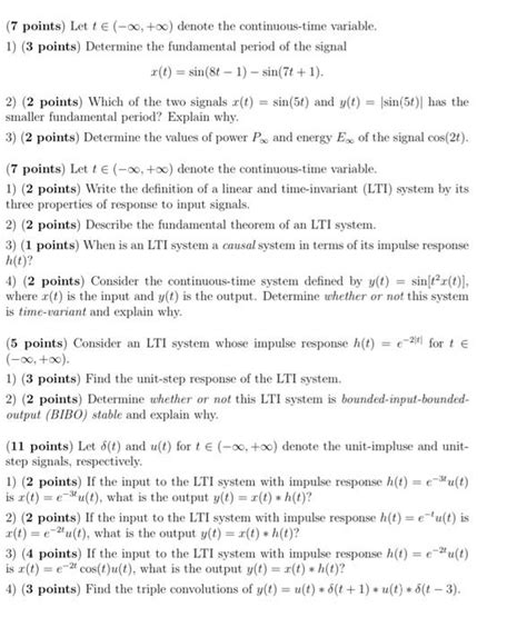 solved 7 points let t∈ −∞ ∞ denote the continuous time