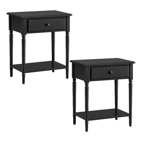 Leick Home Coastal Traditional Wood Nightstand In Black Set Of 2