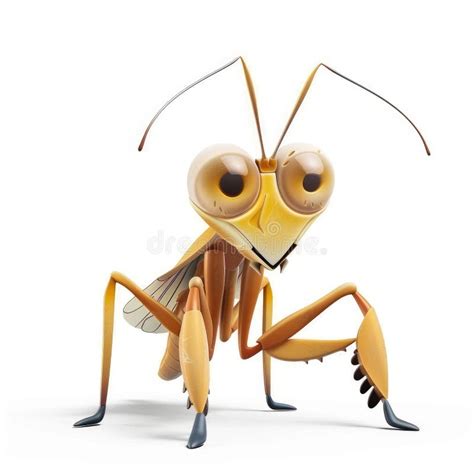 Adorable Cartoon Praying Mantis 3d Rendered Insect Stock Illustration