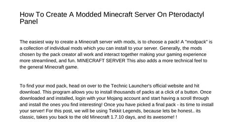 How To Create A Modded Minecraft Server On Pterodactyl Panelonyvs Pdf Pdf DocDroid