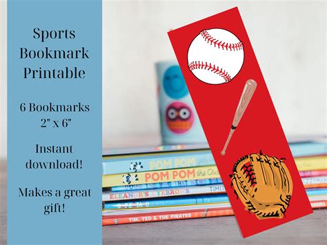 Sports Bookmark Printable Set Sports Lover Bookmark Birthday T