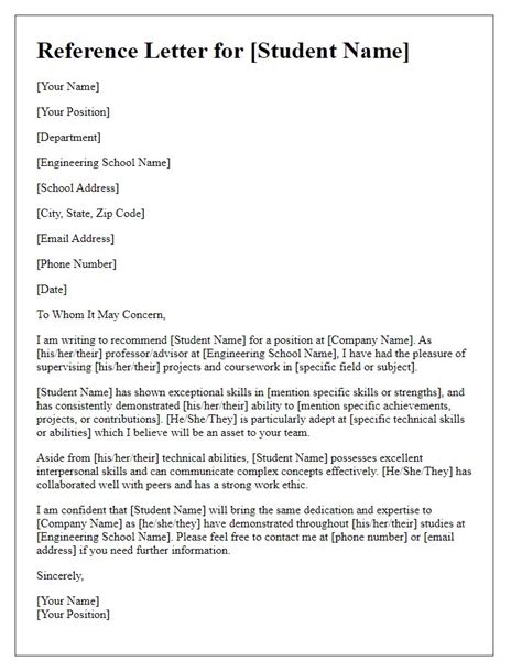 Letter Template For Engineering School Recommendation Letter Free
