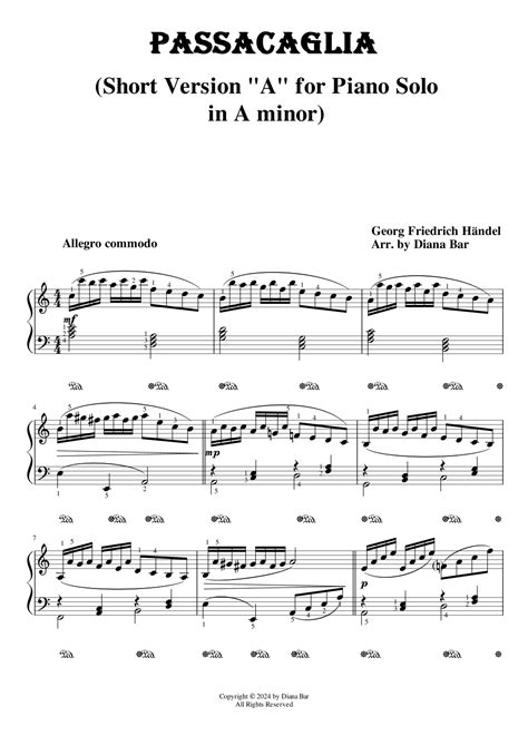 Passacaglia Arr Diana Bar Por Gfhändel Partituras Para Piano Solo