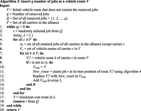Pseudocode For Inserting Q Number Of Jobs In A Vehicle Route