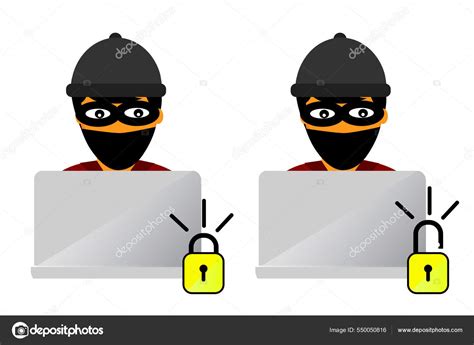 Simple Vector Hacker Cracker Using Notebook Locked Unlocked Padlock