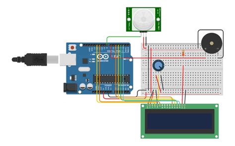 Circuit Design Pir Lcd Buzzer Tinkercad
