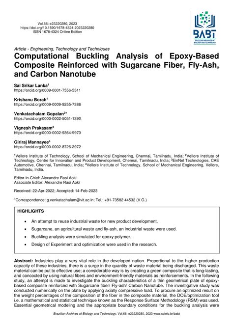 Pdf Computational Buckling Analysis Of Epoxy Based Composite Reinforced With Sugarcane Fiber