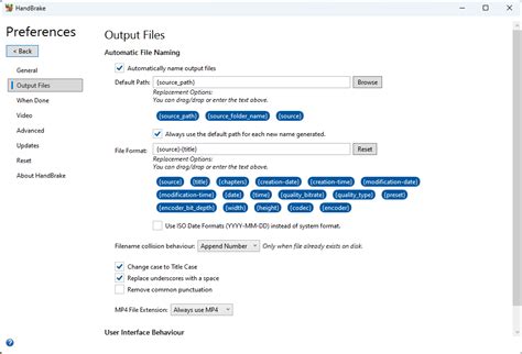 Handbrake Documentation — Automatic File Naming