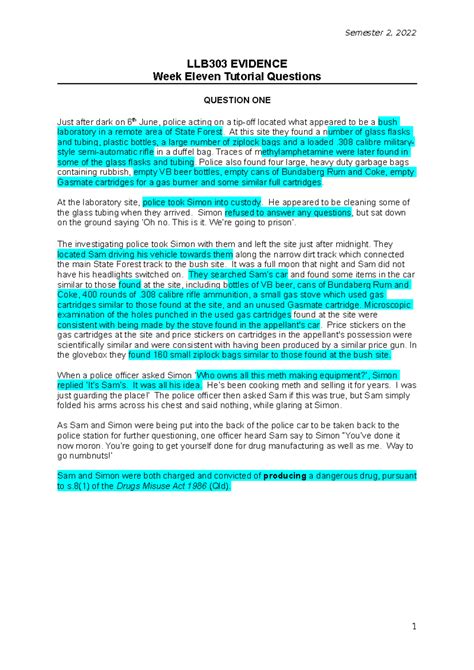 Week Tutorial Questions LLB EVIDENCE Week Eleven Tutorial Questions QUESTION ONE Just