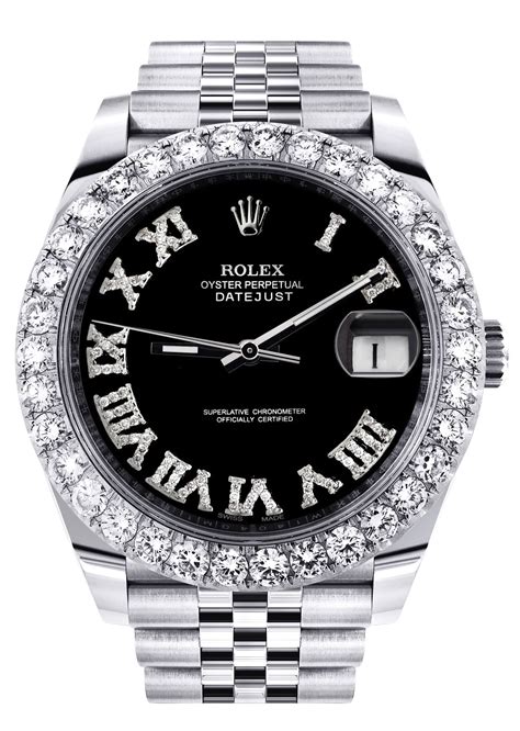 Rolex Datejust 41 Watch 41 Mm Custom Black Roman Diamond Dial