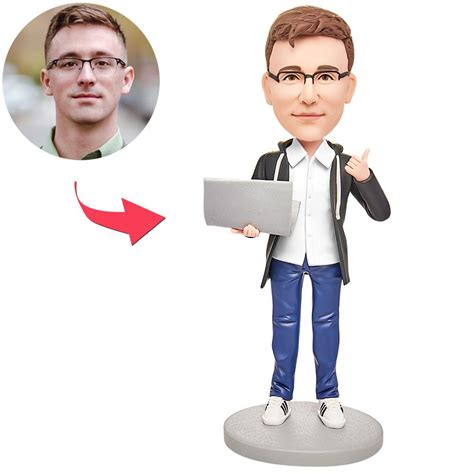 Male Software Engineer With Computer Custom Bobblehead Engraving With Text Custom Bobble Heads Au