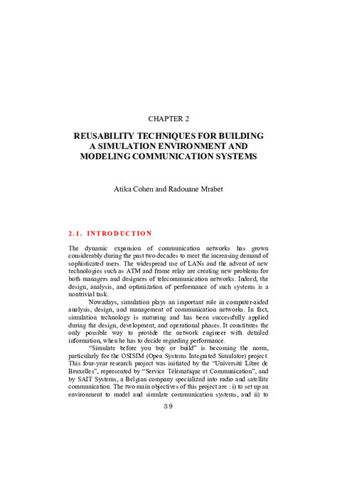 Pdf Reusability Techniques For Building A Simulation Environment And