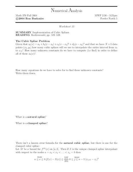 Implementation Of Cubic Splines Worksheet For 11th Higher Ed Lesson
