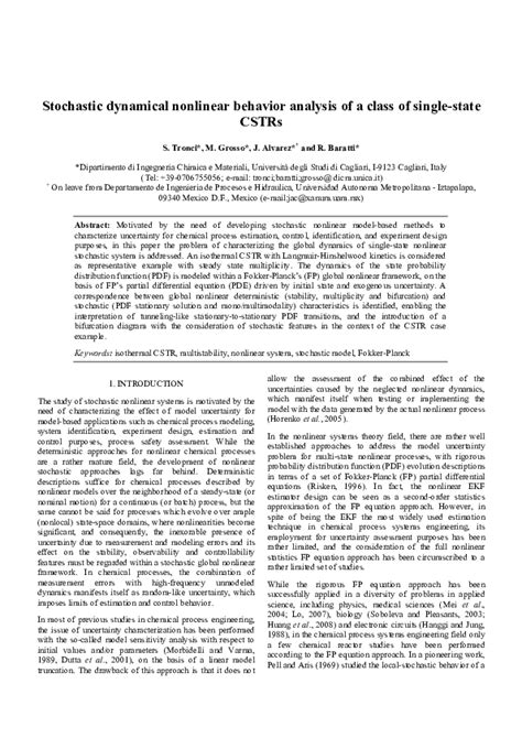 Pdf Stochastic Dynamical Nonlinear Behavior Analysis Of A Class Of Single State Cstrs