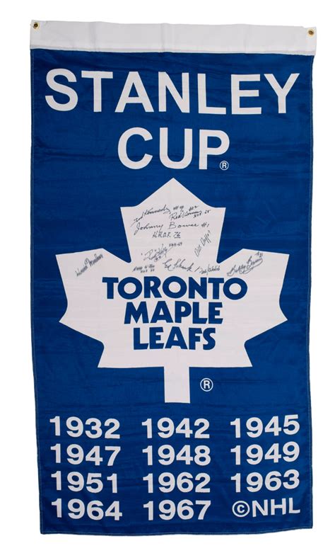 Lot Detail Toronto Maple Leafs Stanley Cup Commemorative Flag Signed By 10 Leafs Past Players