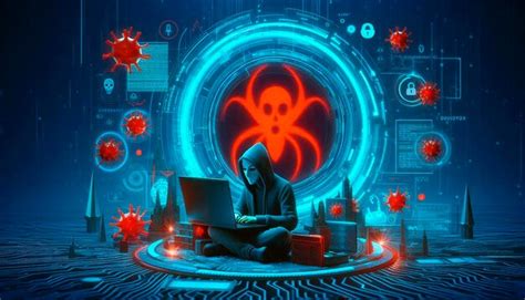 A Man Sits In Front Of A Computer With A Spider Web On His Head