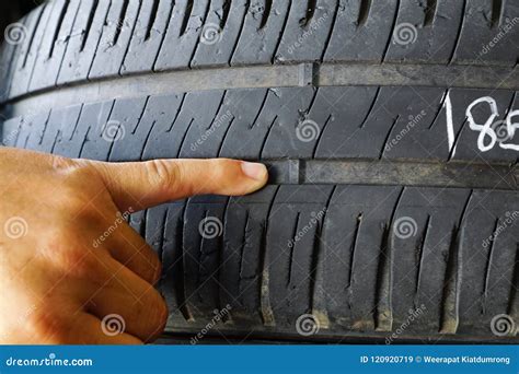 Finger Pointing At Tyre Treadwear Indicator Stock Image Image Of Level Control