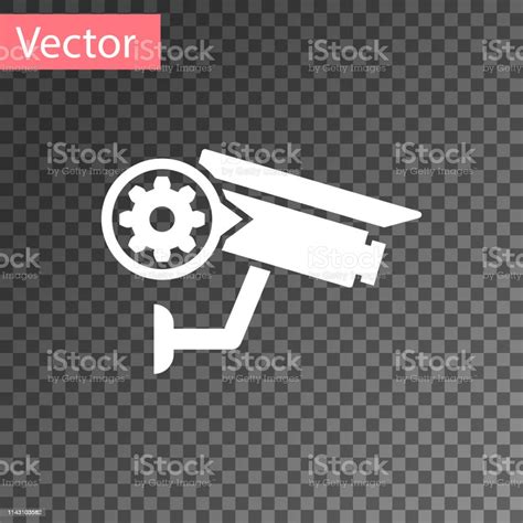 흰색 보안 카메라와 기어 아이콘이 투명 한 배경에 고립 조정 응용 프로그램 서비스 개념 설정 옵션 유지 보수 수리 고정 벡터