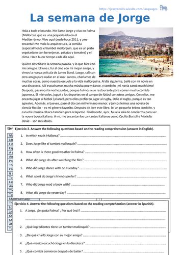 Spanish Reading Comprehension Free Time Teaching Resources