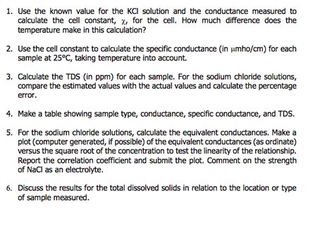 1 Use The Known Value For The KCl Solution And The Chegg Com